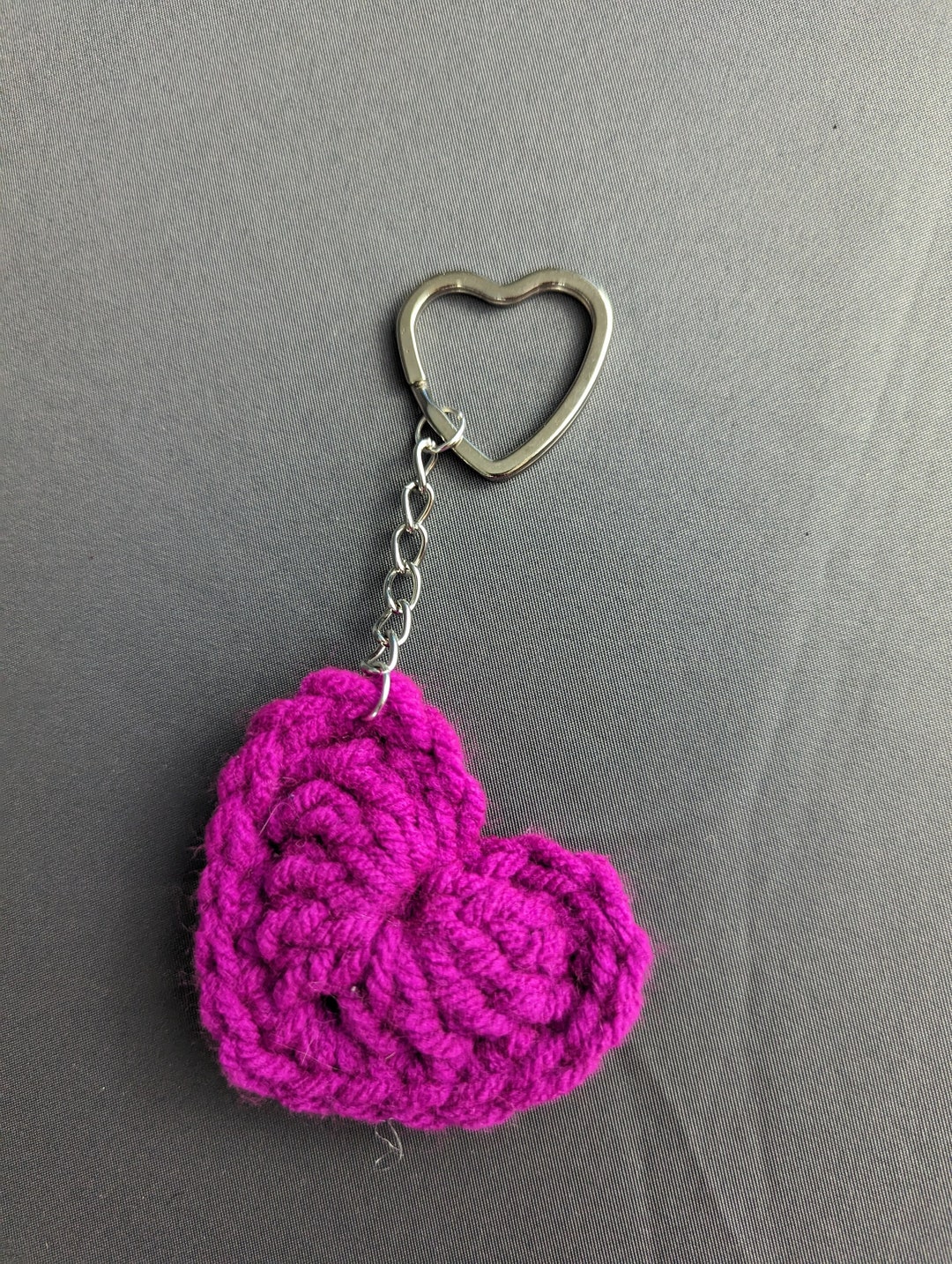 Magenta Crochet Heart Plushie Keychain, Crochet Keychain, Heart ...