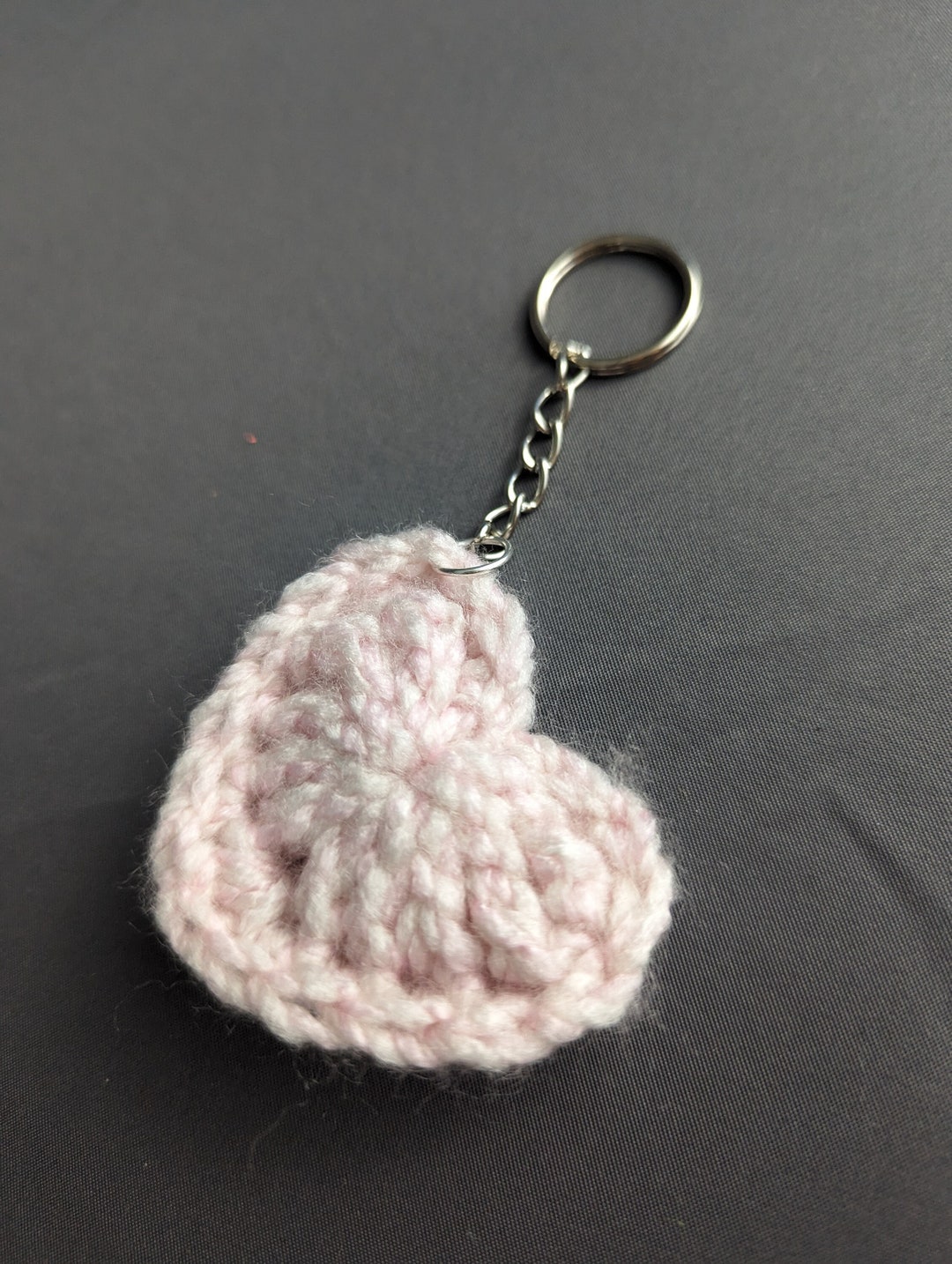 Pink Crochet Heart Plushie Keychain, Crochet Keychain, Heart Keychain ...