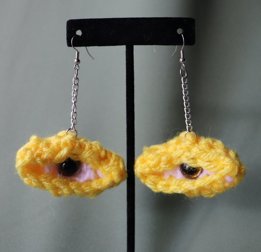 Yellow Crochet Eye Statement Earrings: Handmade Whimsigoth Jewelry - Etsy