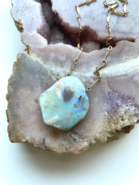 Opal Statement Necklace Raw Opal Necklace Opal Jewelry Opal Pendant October Birthstone Raw Opal Necklace Birthday Gift For Wife