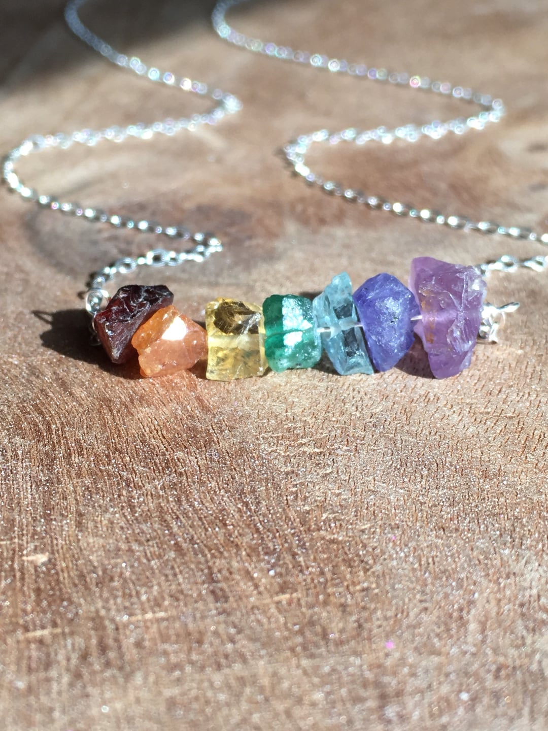 7 Chakra Necklace, Gold Chaka Necklace, Raw Crystal Necklace, Rainbow ...