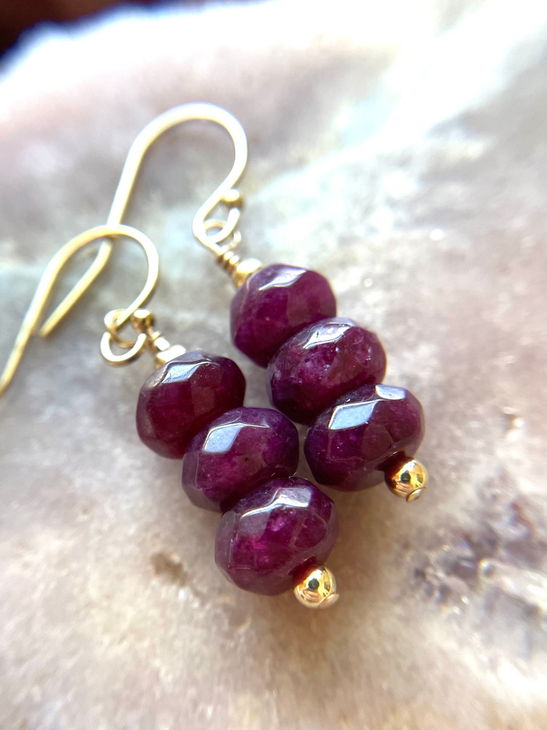 Ruby Dangle Earrings, Sterling Silver Ruby Earrings, Genuine Ruby ...