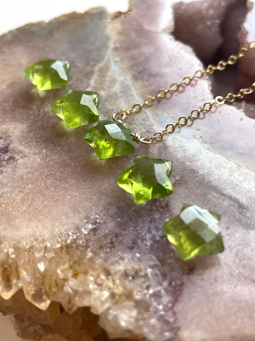 Peridot Necklace Gold, Dainty August Birthstone Jewelry, , TINY Crystal ...