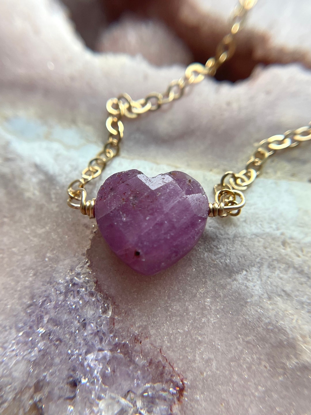 Ruby Necklace, Ruby Heart Pendant, Raw Ruby Necklace, July Birthstone ...
