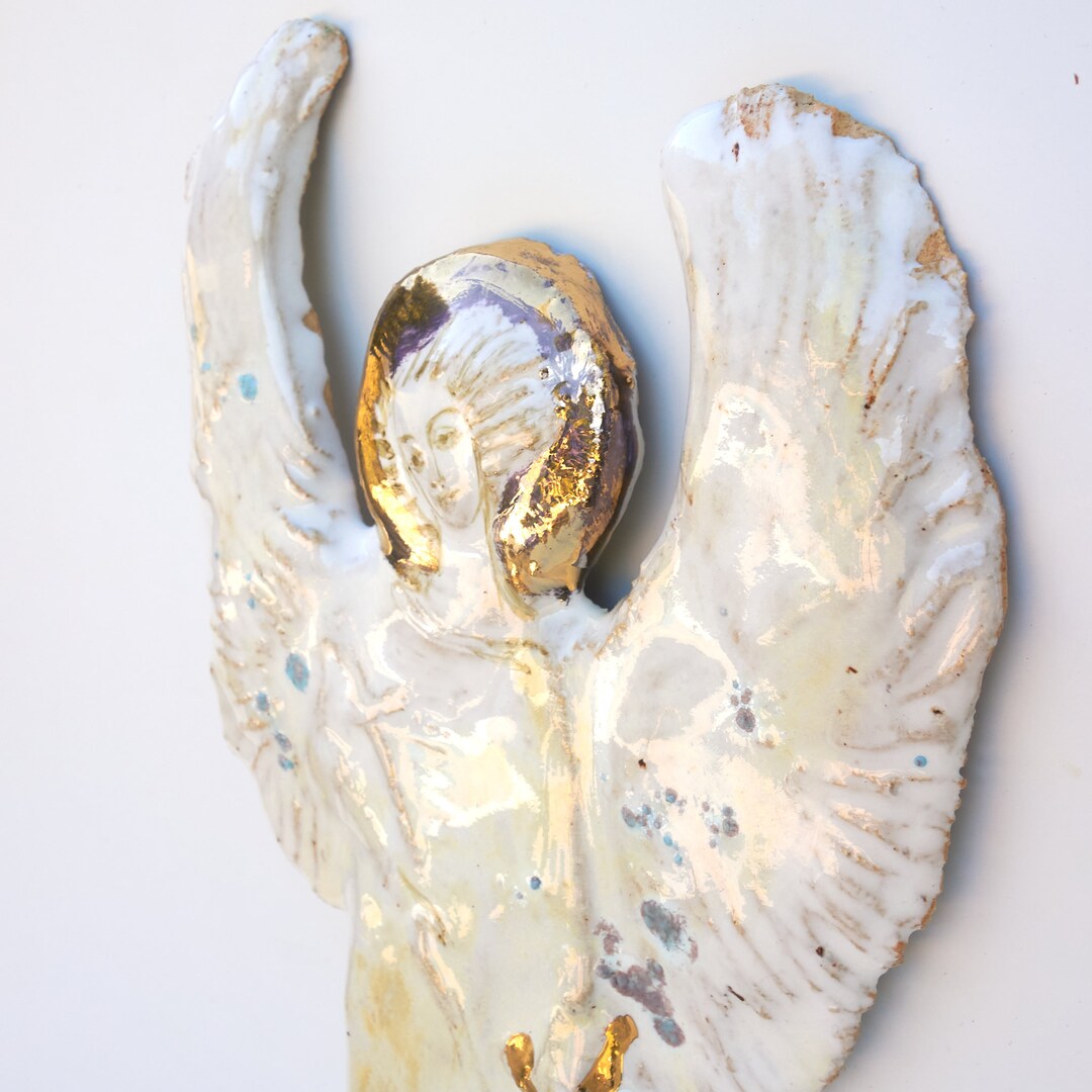 Xlarge Size Ceramic, Handmade, Gilded Angel With a Miniature Angelic ...