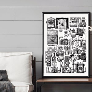 Camera Print | Types of Cameras Sketch | Vintage Camera Print | Retro ...