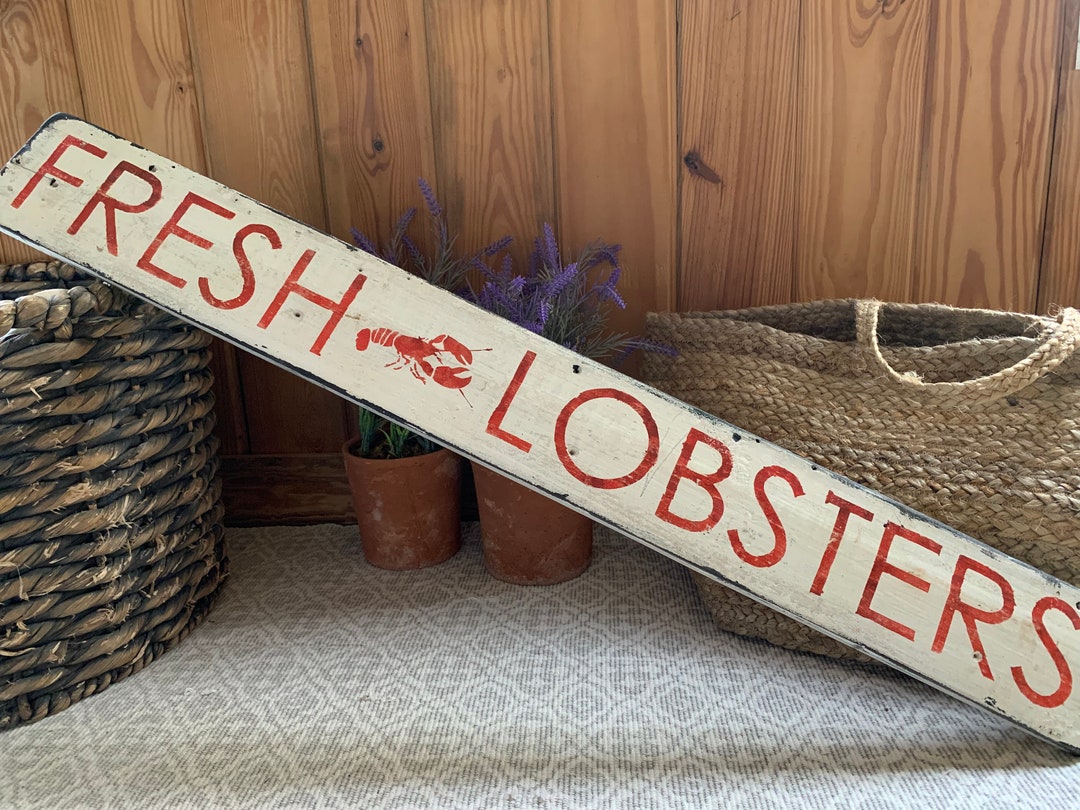 Vintage Fresh Lobster Sign Hand-painted - Unique - Distressed Shabby on ...