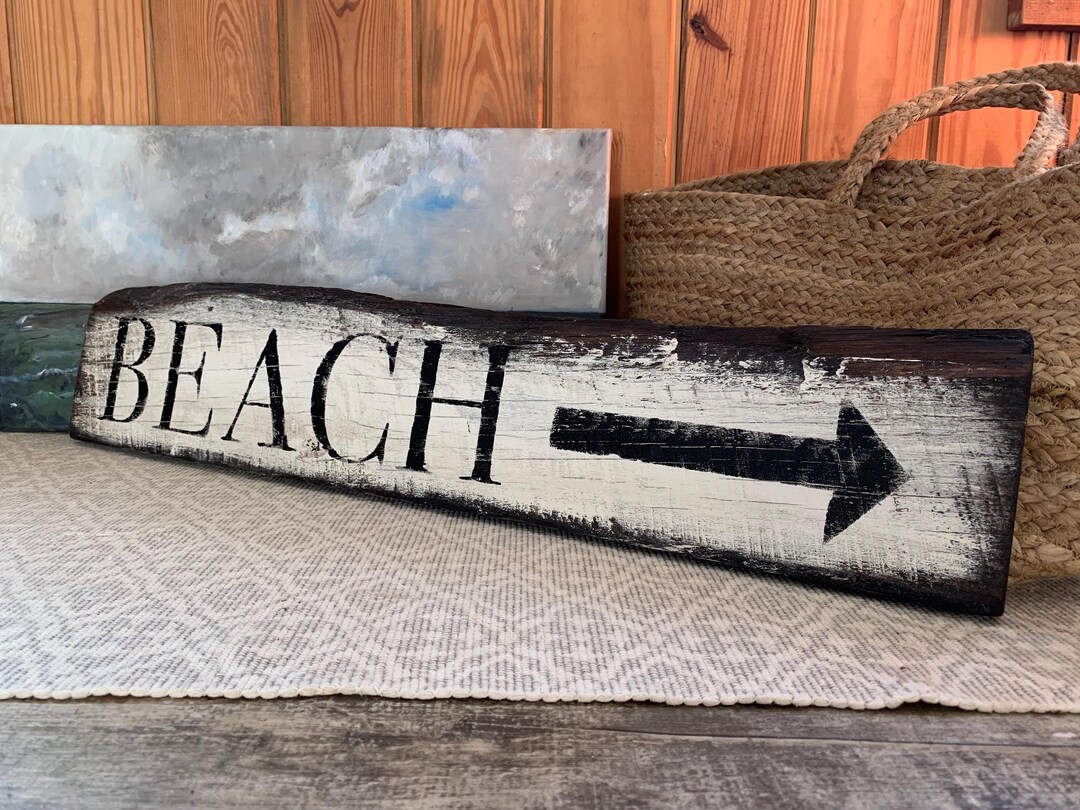 Rustic Beach Sign With Arrow on Barn Wood - One of a Kind - Handmade ...