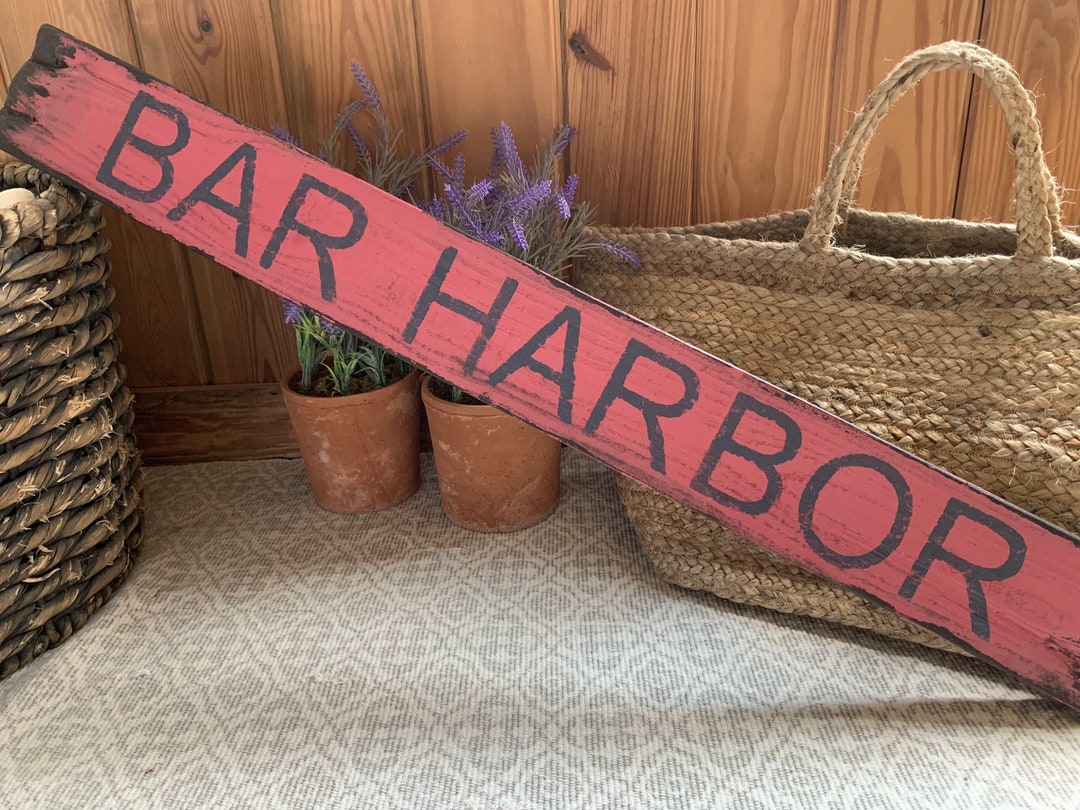 Bar Harbor Maine Sign - Hand-painted - Distressed - Nautical - Coastal ...
