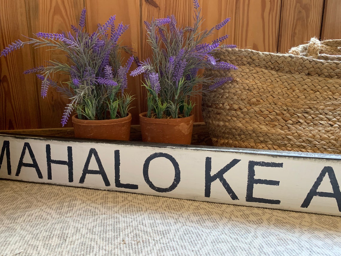 Mahalo Ke Akua Hawaiian Sign on Reclaimed Barnwood Hand-painted Rustic ...