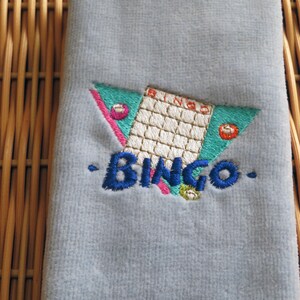 Bingo Embroidered Light Blue Fingertip Guest Towel Handmade - Etsy