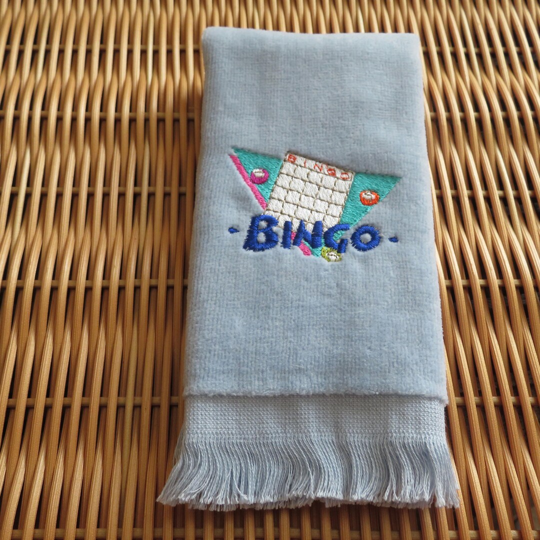 Bingo Embroidered Light Blue Fingertip Guest Towel Handmade - Etsy