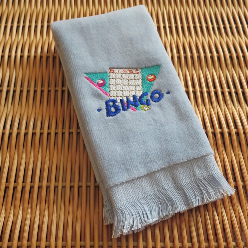 Bingo Embroidered Light Blue Fingertip Guest Towel Handmade - Etsy