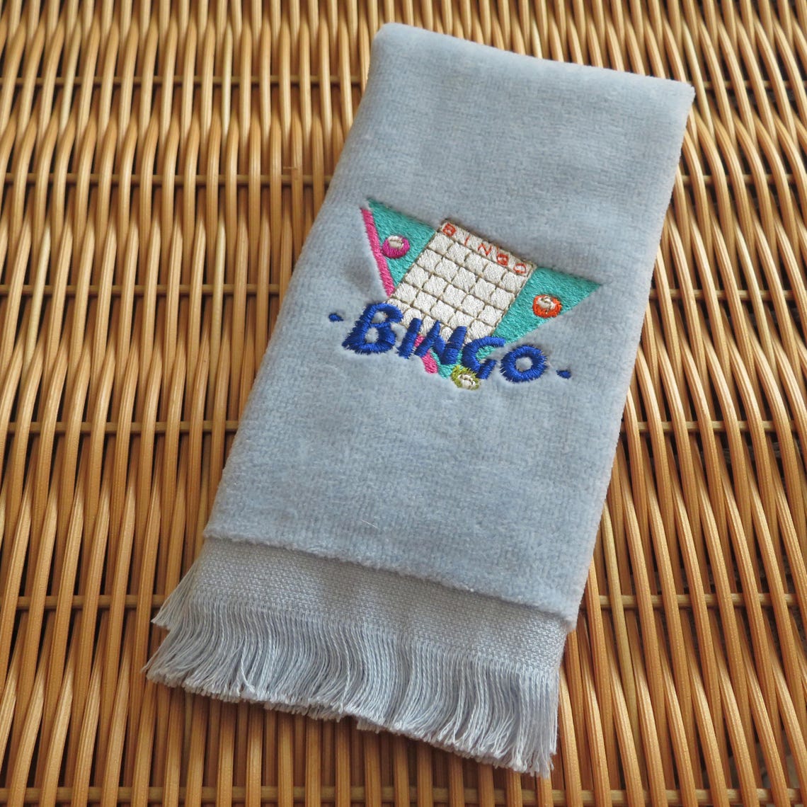 Bingo Embroidered Light Blue Fingertip Guest Towel Handmade - Etsy