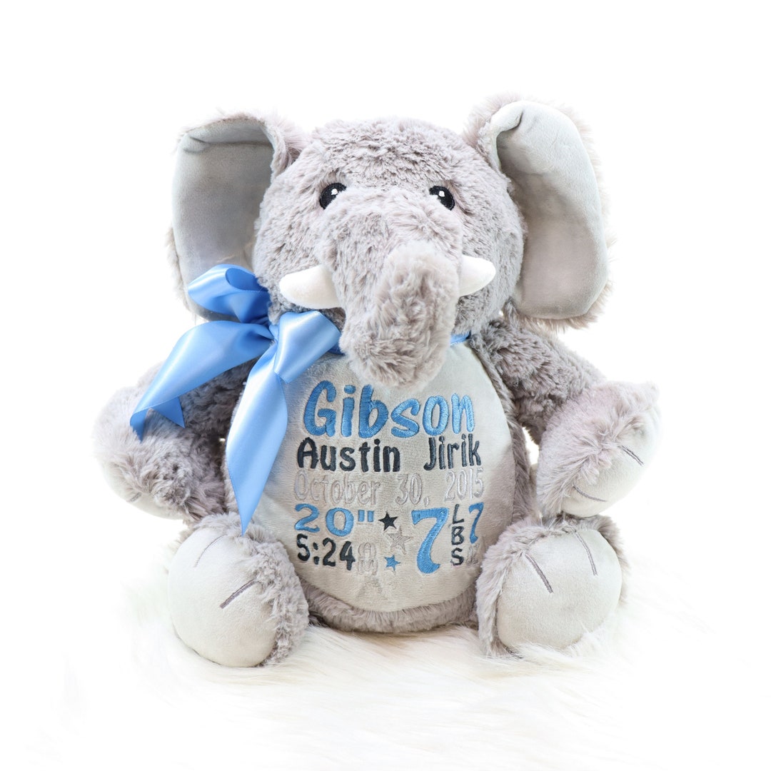 Personalized Stuffed Animal, Personalized Elephant, Birth Stat Animal ...