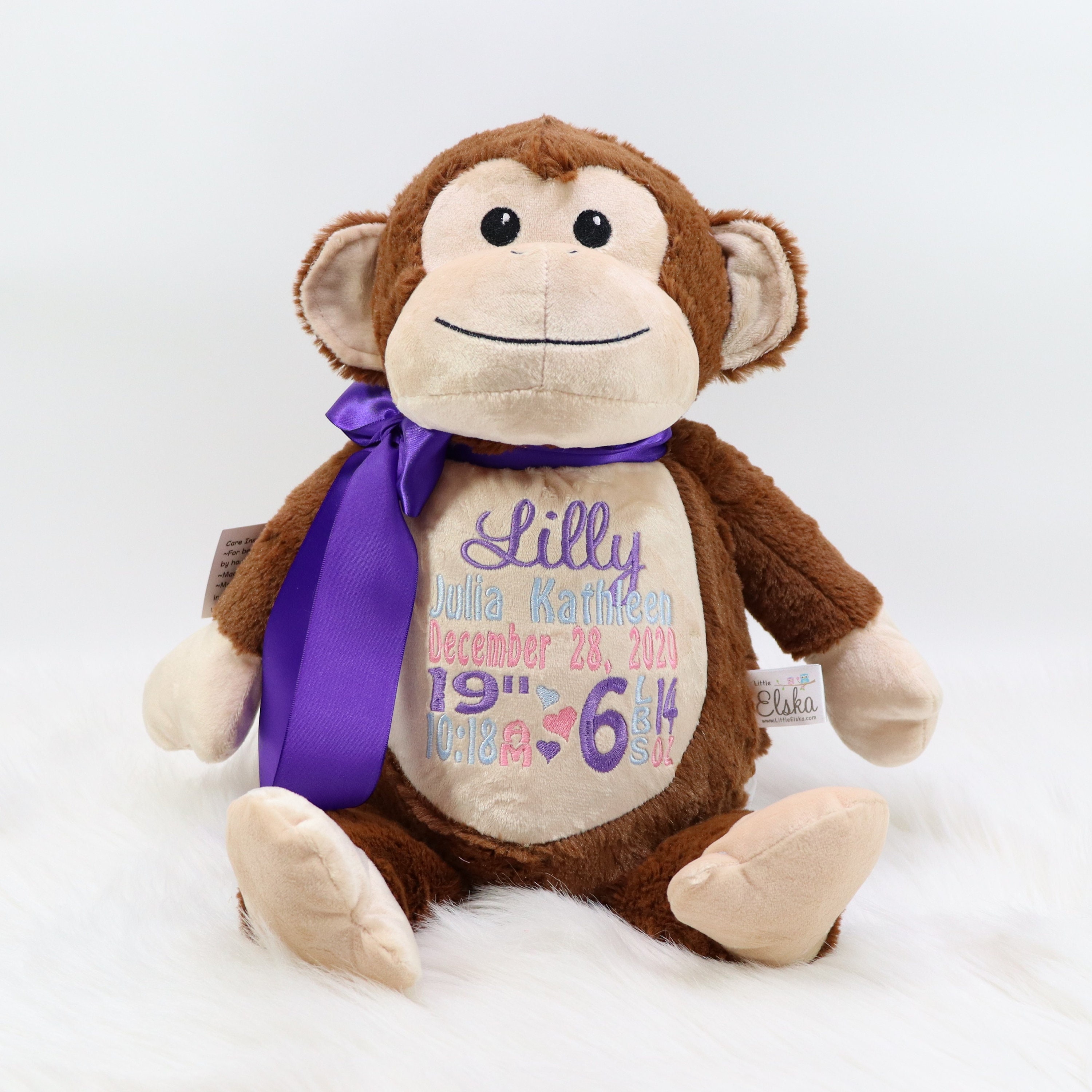 Personalized Stuffed Animal Personalized Monkey Birth Stat - Etsy