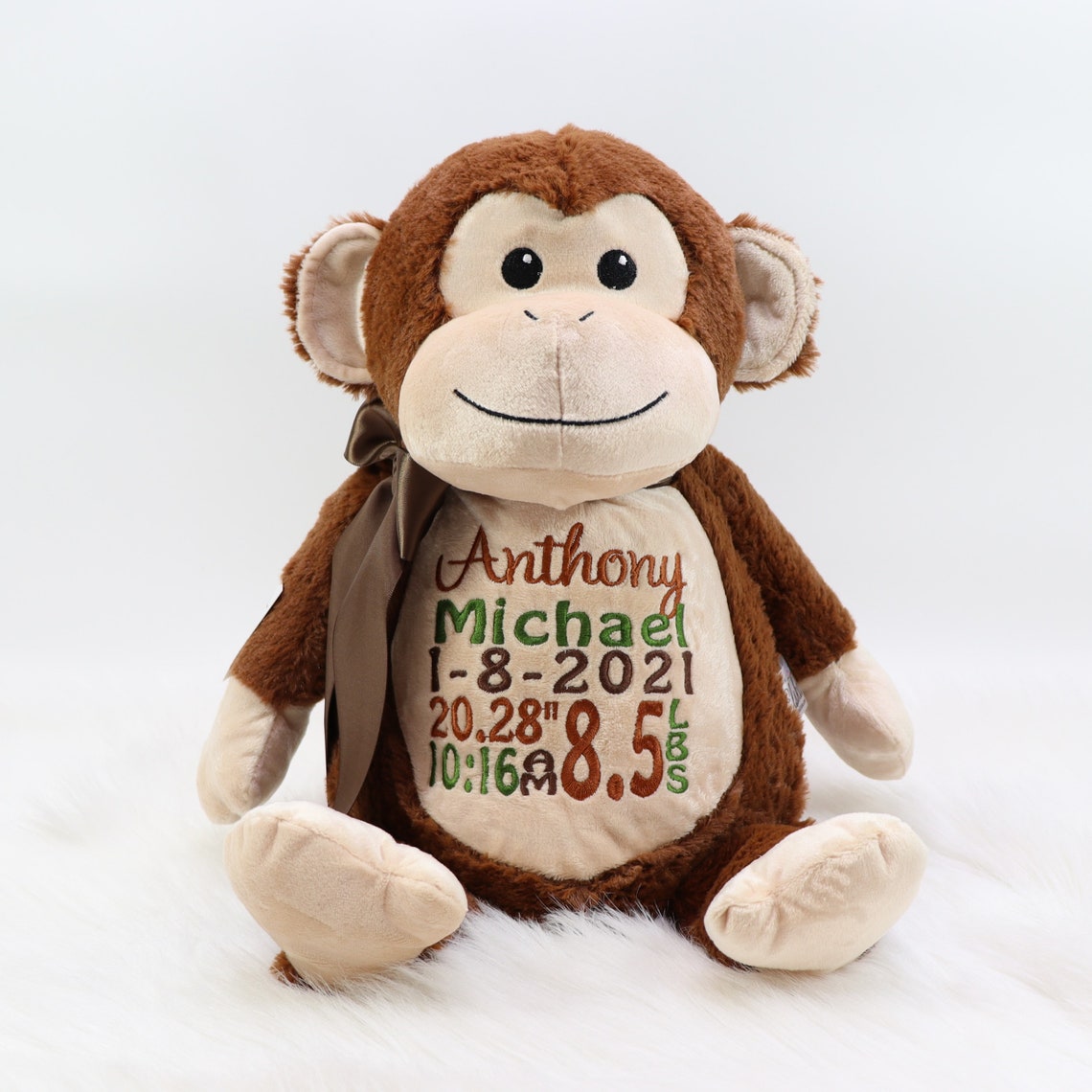 Personalized Stuffed Animal Personalized Monkey Birth Stat | Etsy