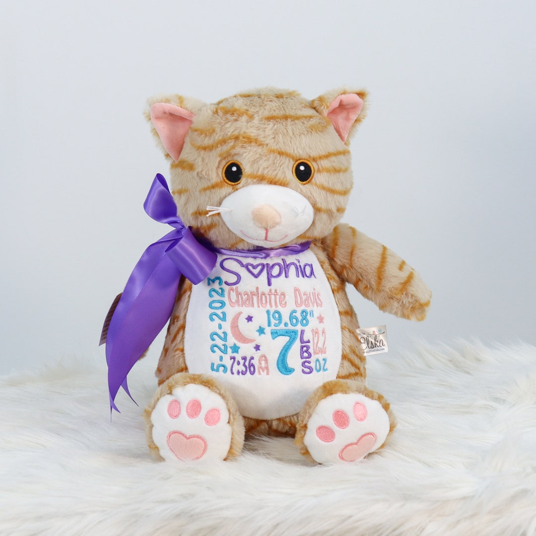 Personalized Stuffed Animal, Personalized Cat, Birth Stats Animal ...
