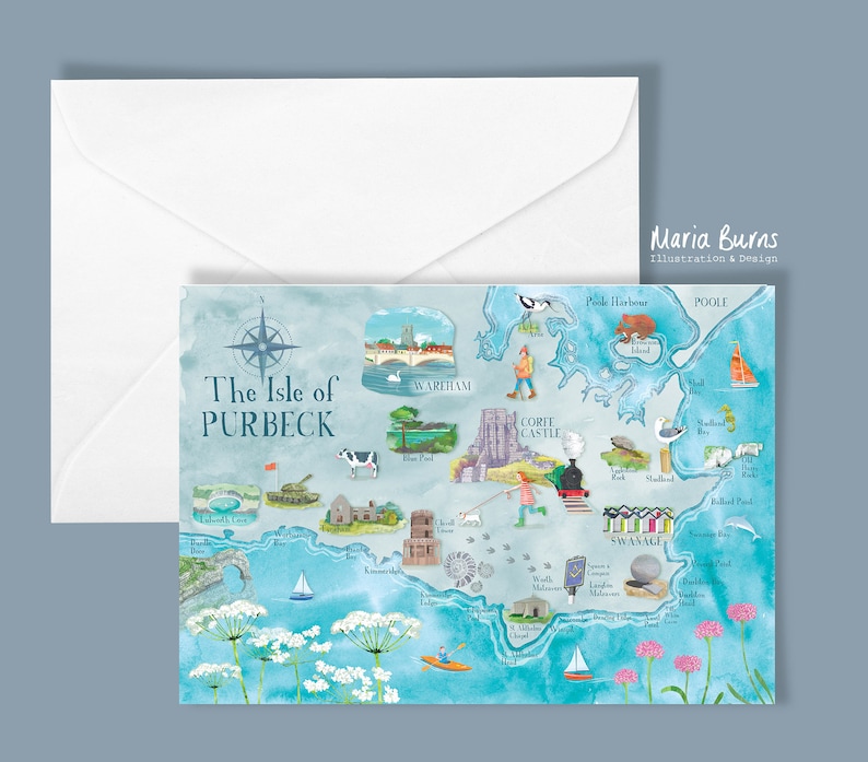 Purbeck, Dorset Map Greeting Card - Etsy