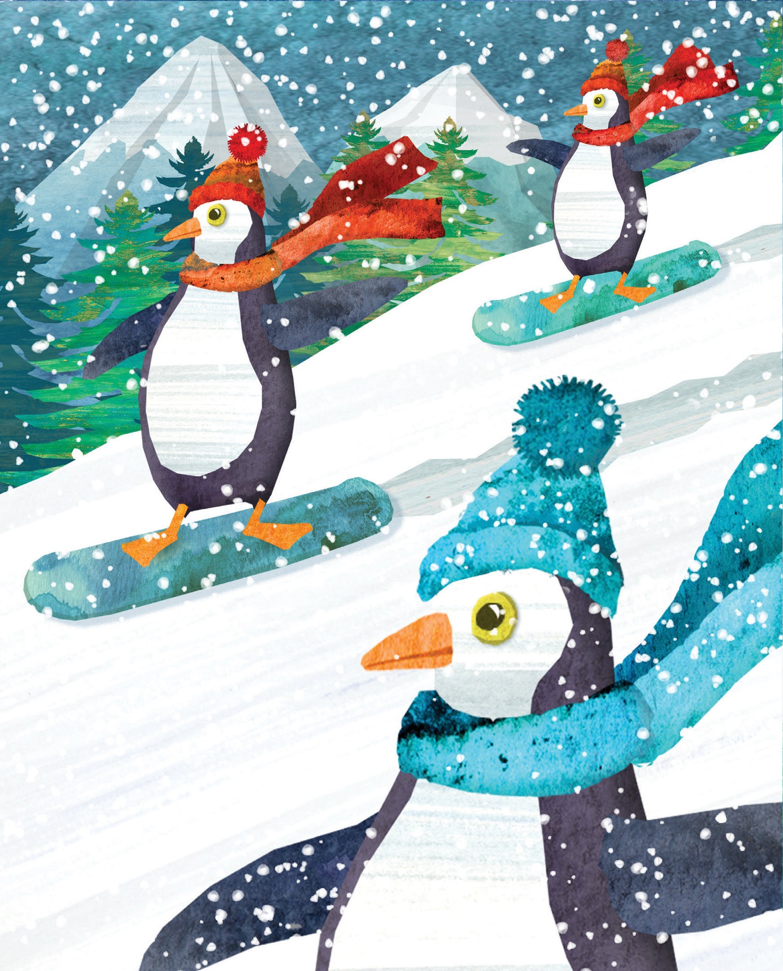 Penguins Snowboarding Christmas Card - Etsy UK