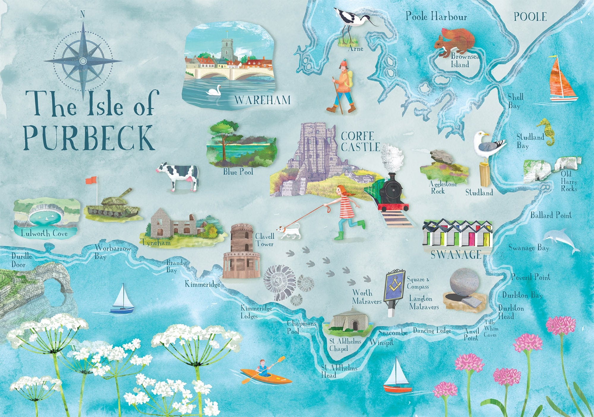 Purbeck Map Dorset Greeting Card | Etsy