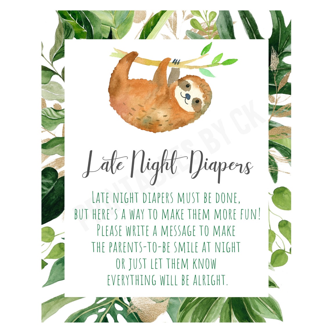 Sloth Baby Shower Game Late Night Diaper Game Sloth Theme - Etsy