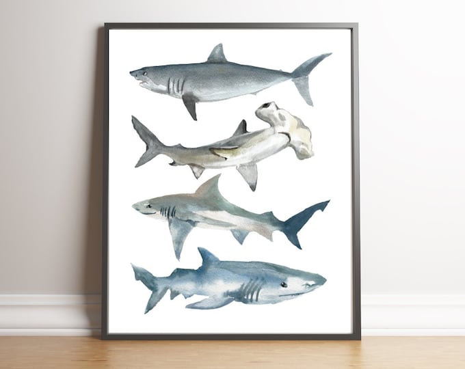 Shark Poster Shark Print Shark Species Watercolor Shark Printable Boy ...