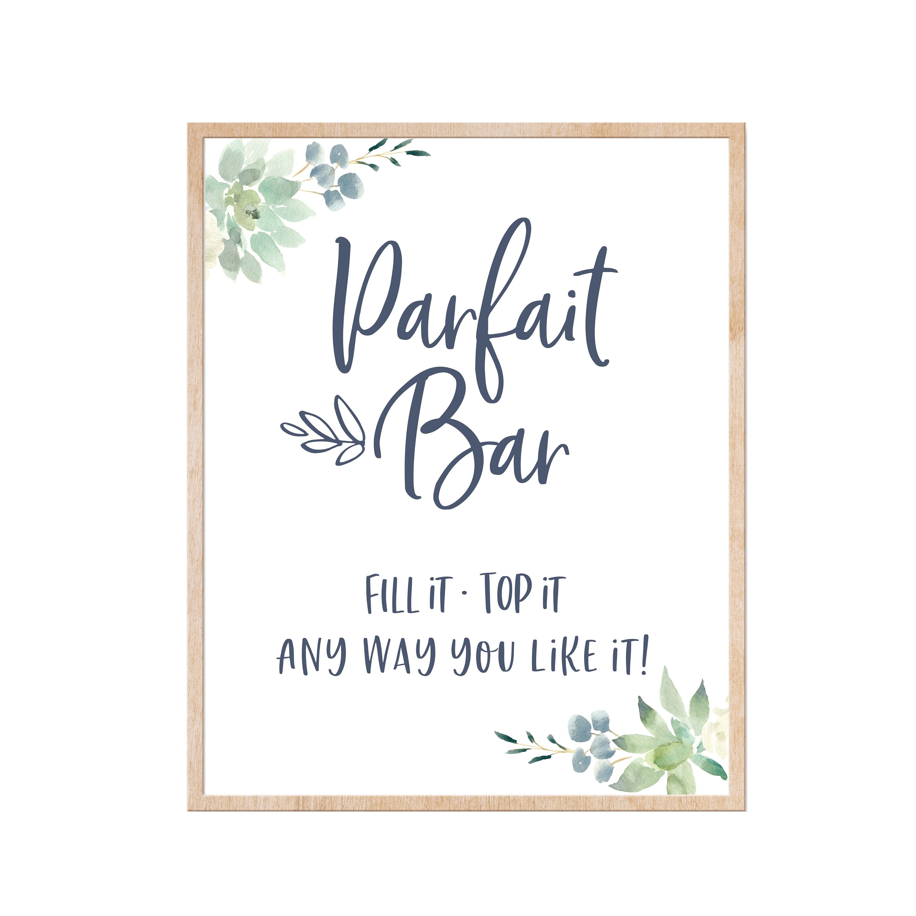 Blue Floral Parfait Bar Sign, Succulent Baby Shower Parfait Bar, Blue ...