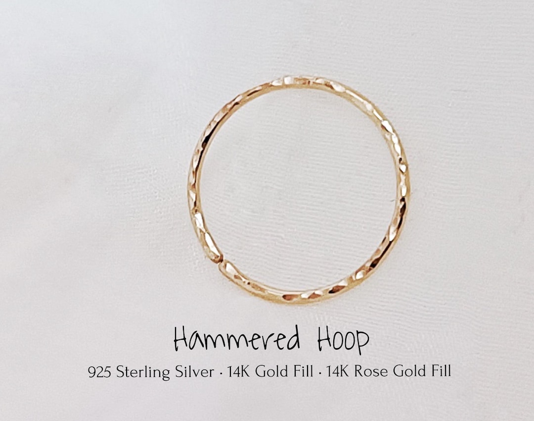 Hammered 14K Gold Filled Nose Ring Texture Cartilage Hoop Tiny Hoop ...
