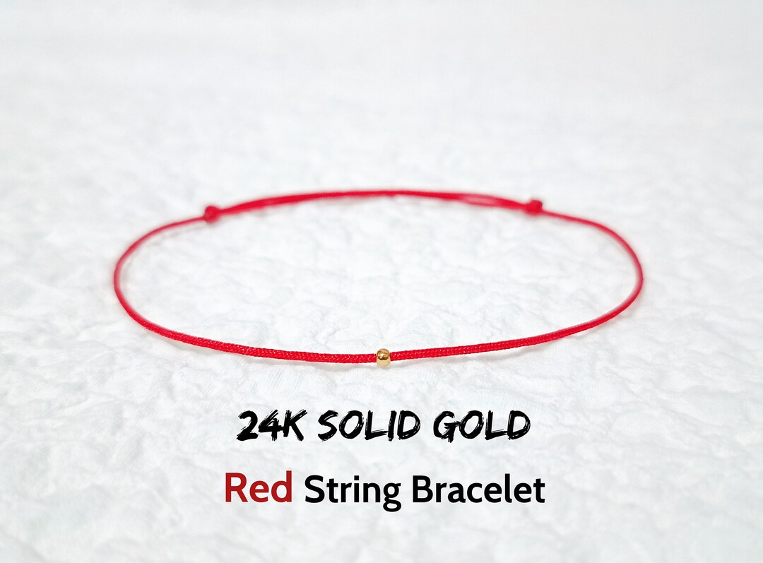 GENUINE 24K SOLID GOLD Red String Bracelet Pure Yellow Gold Amulet ...