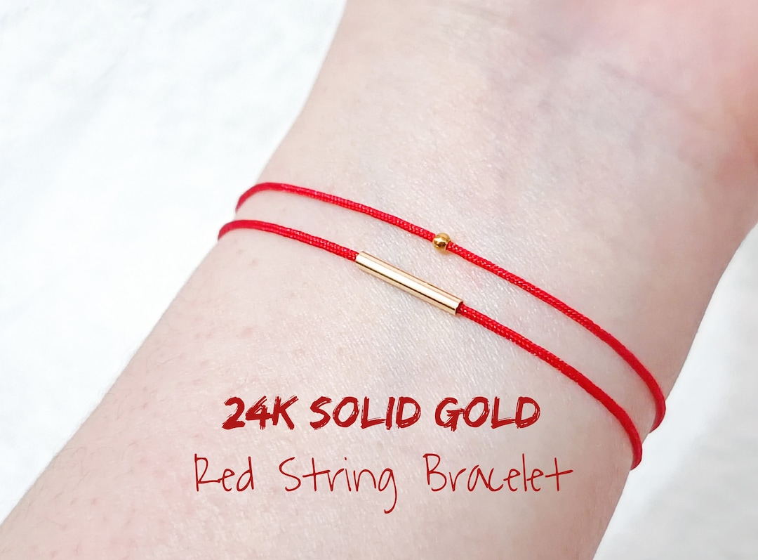 GENUINE 24K SOLID GOLD Red String Bracelet Pure Yellow Gold Amulet ...