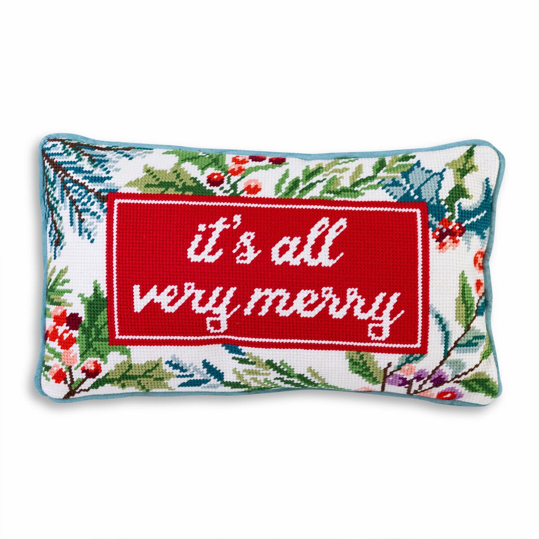 Very Merry Needlepoint Pillow - Etsy