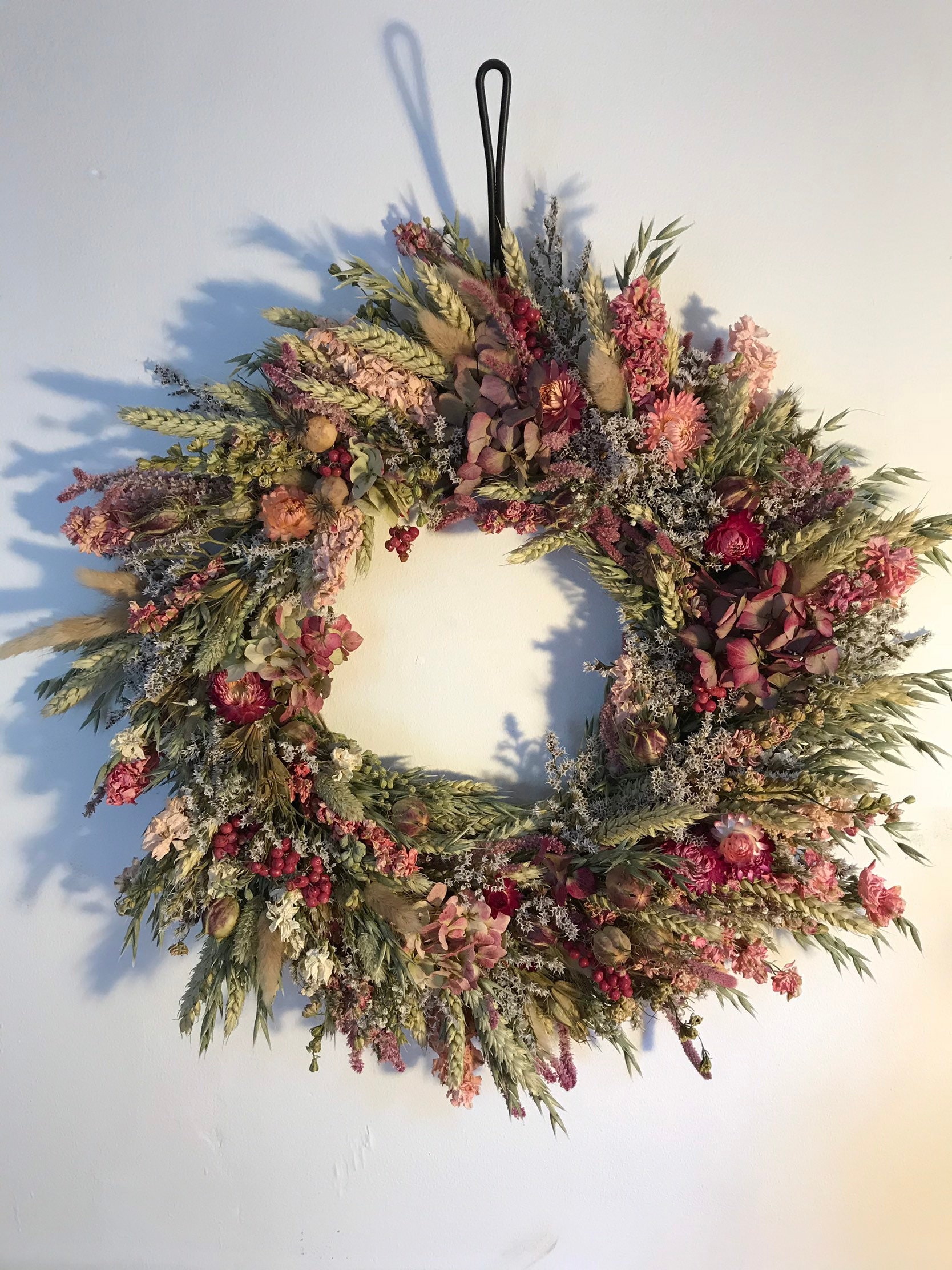 Dried Flower Wreath Made With Pink And Natural Colours Indoor Etsy