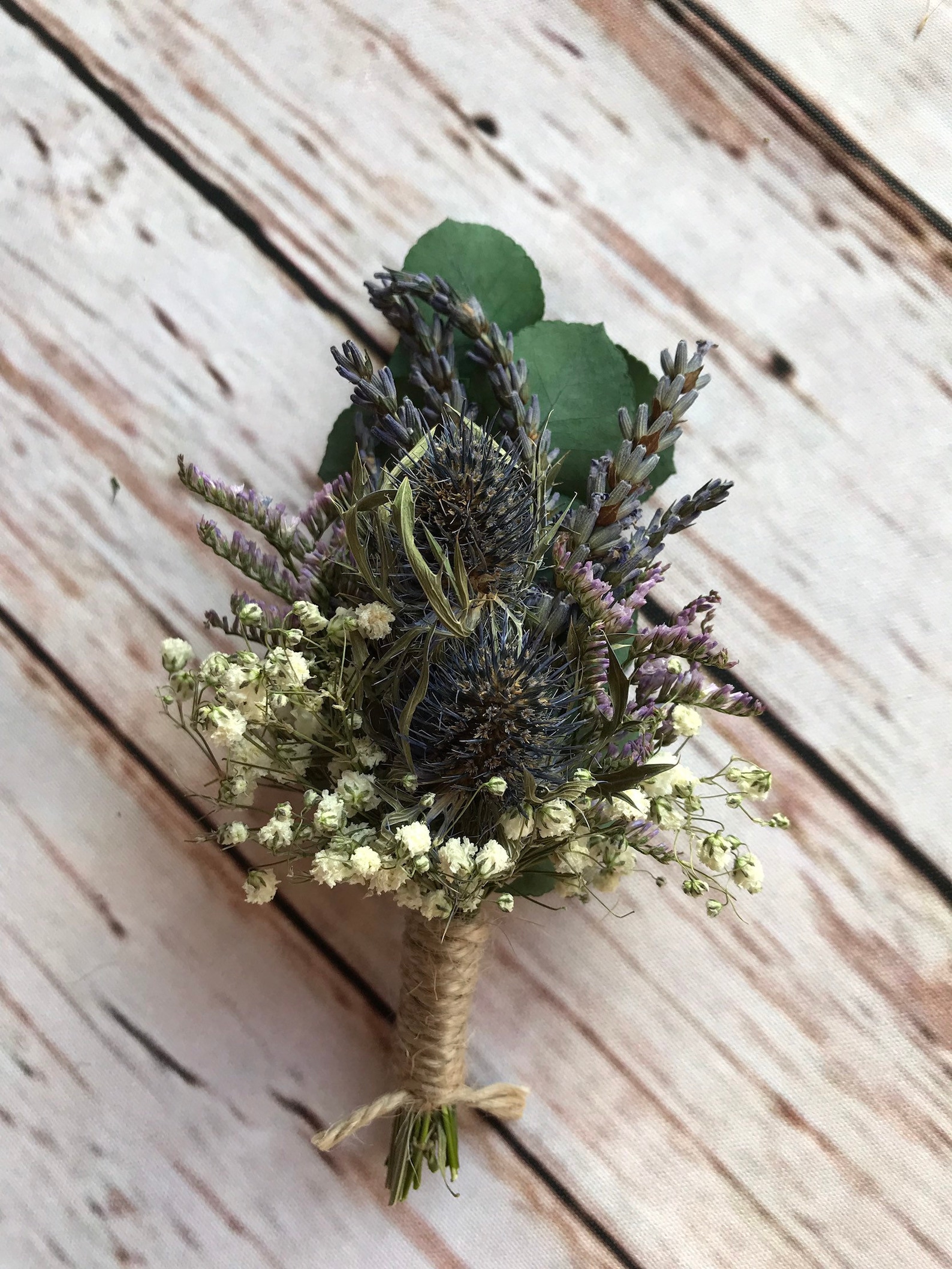 Beautiful Bespoke Wedding Buttonholes. Dried Thistle Flowers and ...