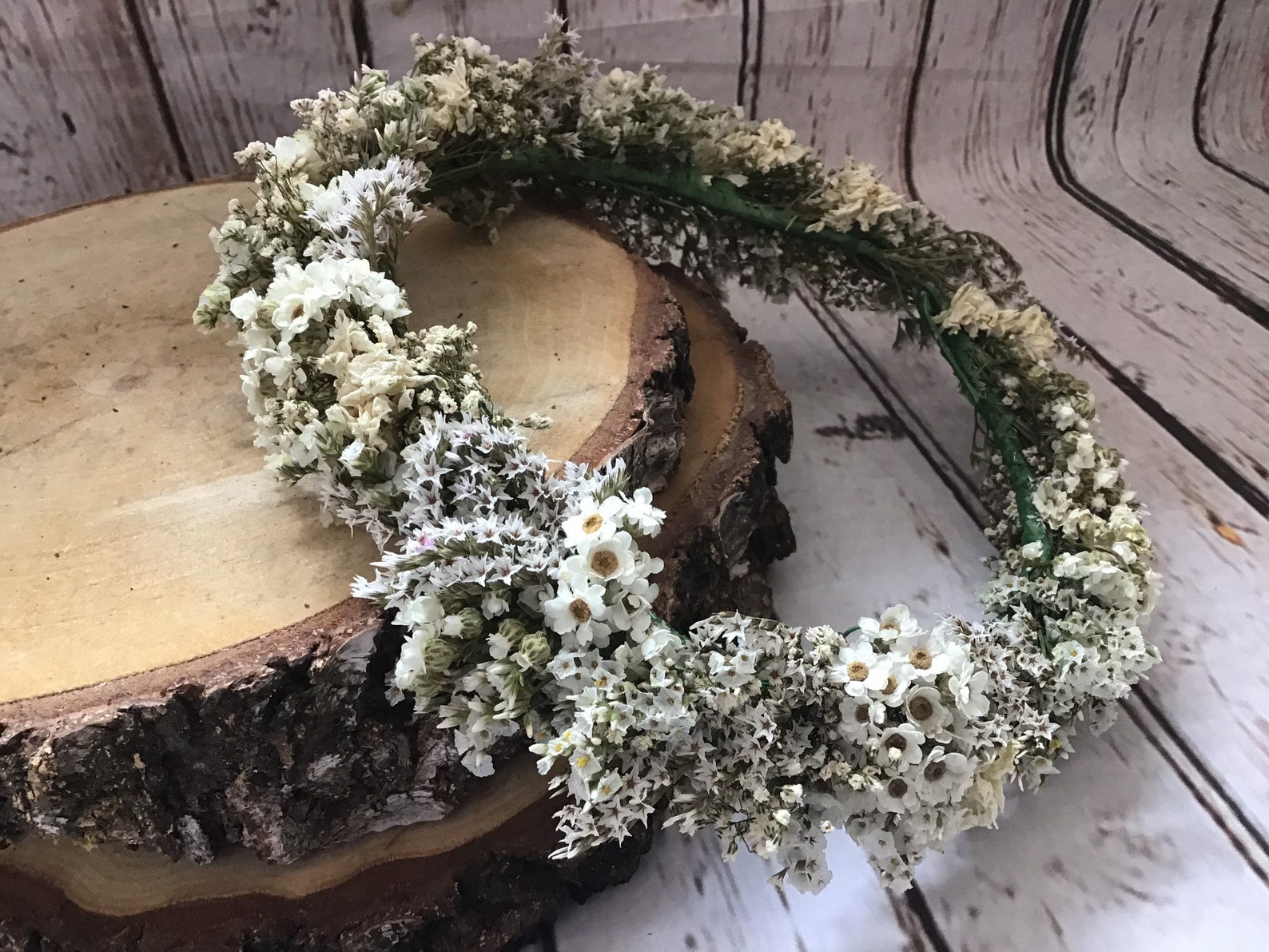 Dried Flower Crown Ivory and White Design Garland Wedding | Etsy