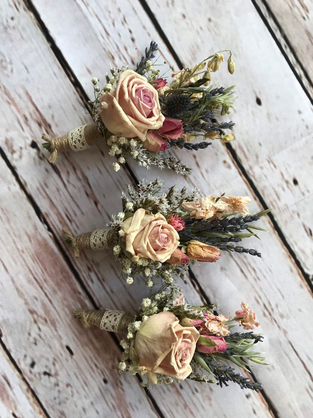 Dried Flower Buttonholes. Made From Preserved Roses, NATURAL Flowers ...