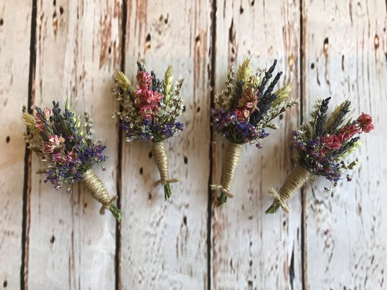 Dried Flower Buttonholes. Pink Blush Design by Florence and Flowers ...