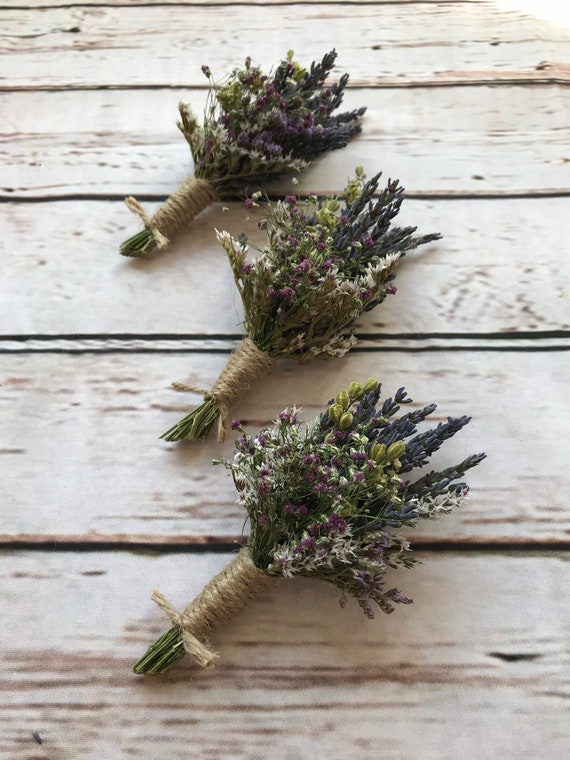 Dried Flower Buttonholes. Rustic Lavender design by Florence | Etsy
