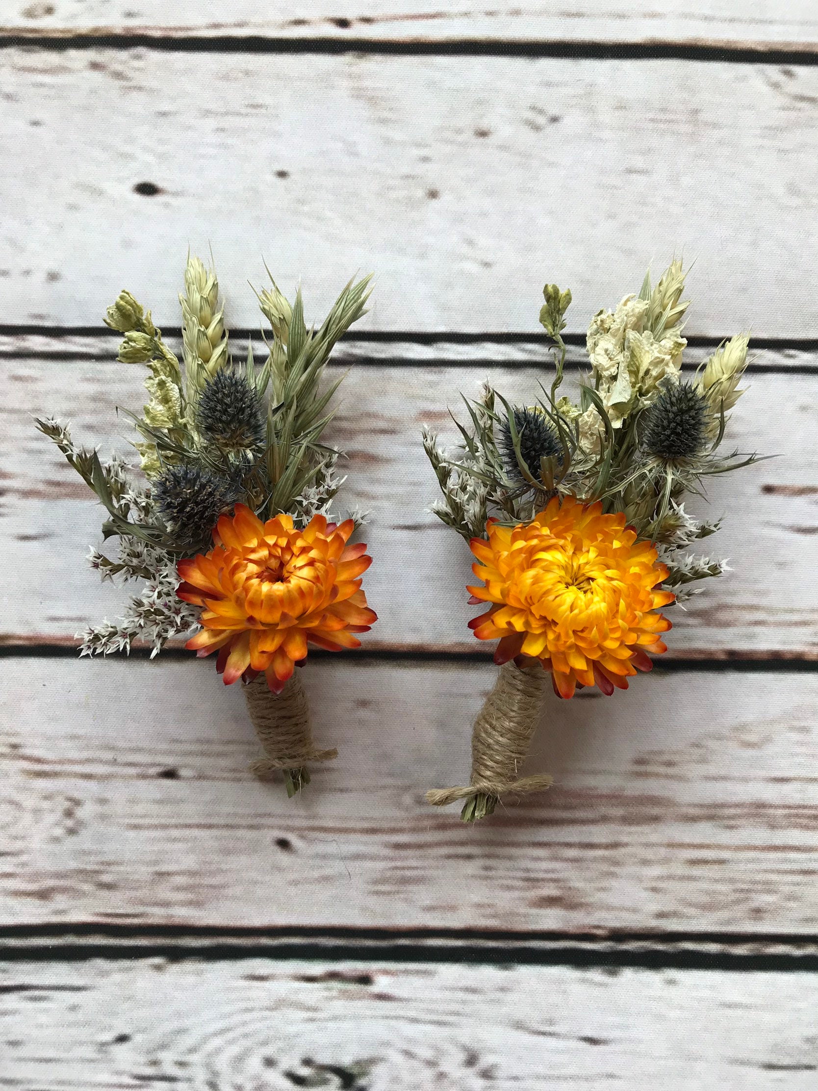 Dried Flower Buttonholes. Autumn Thistle Design by Florence and Flowers. Matching Wedding ...