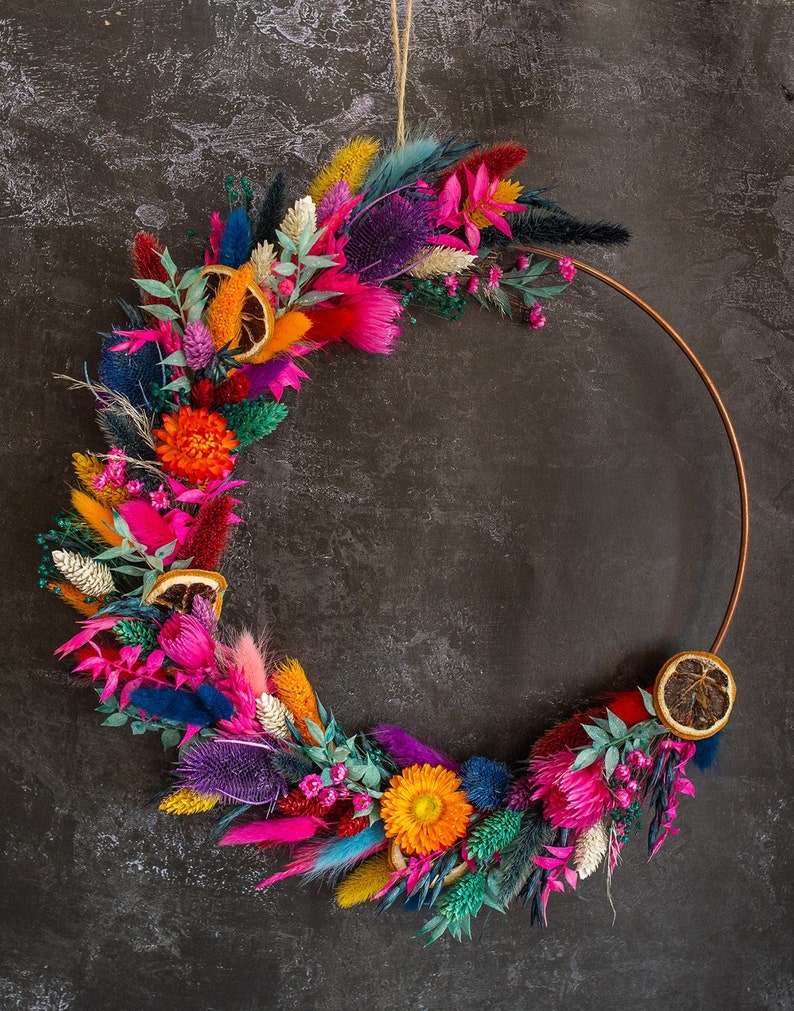 Dried Flower Hoop. A Metallic Hoop Hand Decorated With Dried Flowers ...