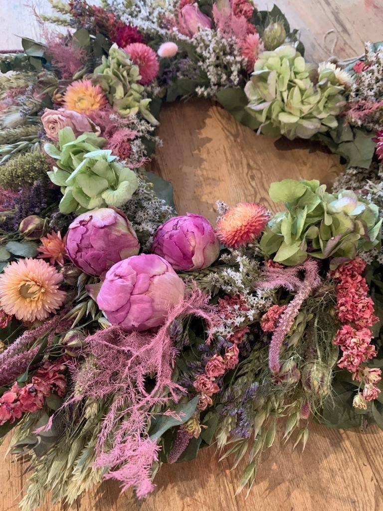 Natural Heart Wreath made from dried & preserved flowers. Can | Etsy