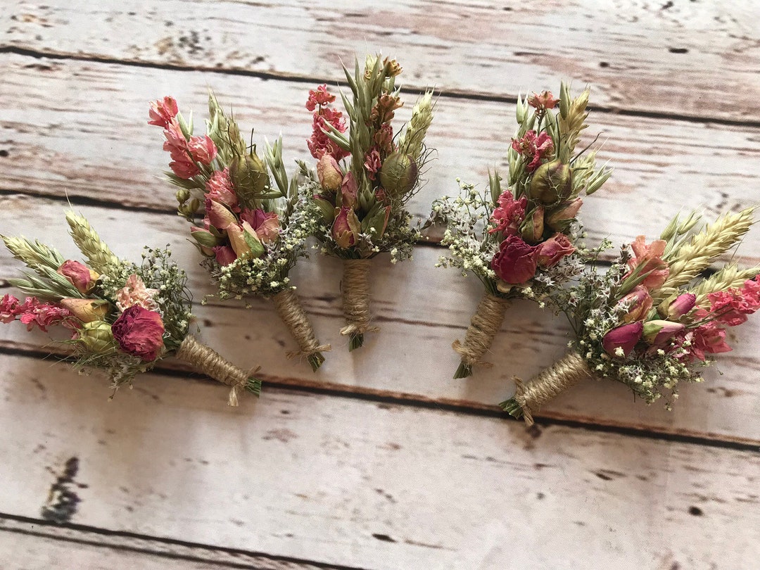Dried Flower Rosebud Wedding Buttonholes. Made From Dried Flowers and ...