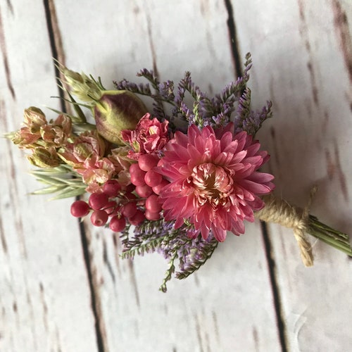 Dried Flower Buttonholes. Thistle and Yellow Design by - Etsy