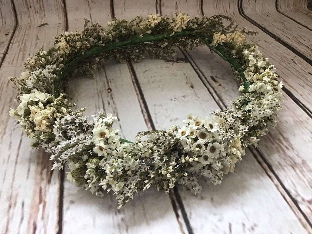 Dried Flower Crown, Ivory and White Design, Dried Flower Wedding Hair ...