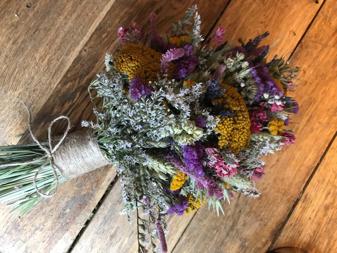 Rustic Wild Flower Bouquet Dried Natural Wedding Flowers For Etsy