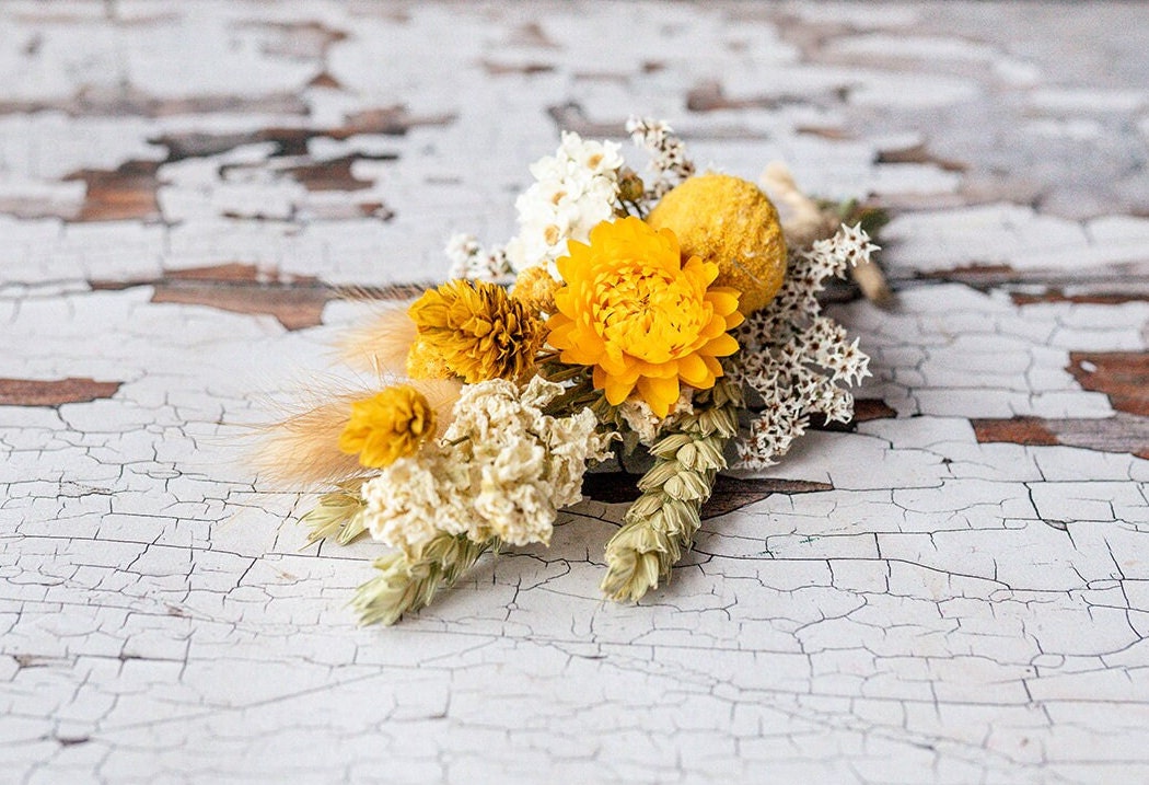 Dried Flower Buttonholes. Sunshine Yellow by Florence and - Etsy