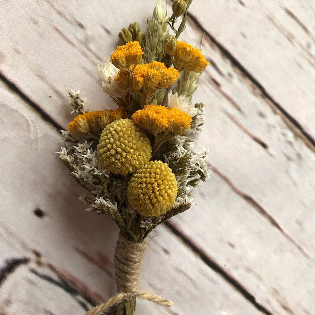 Dried Flower Buttonholes. Sunshine Yellow by Florence and - Etsy