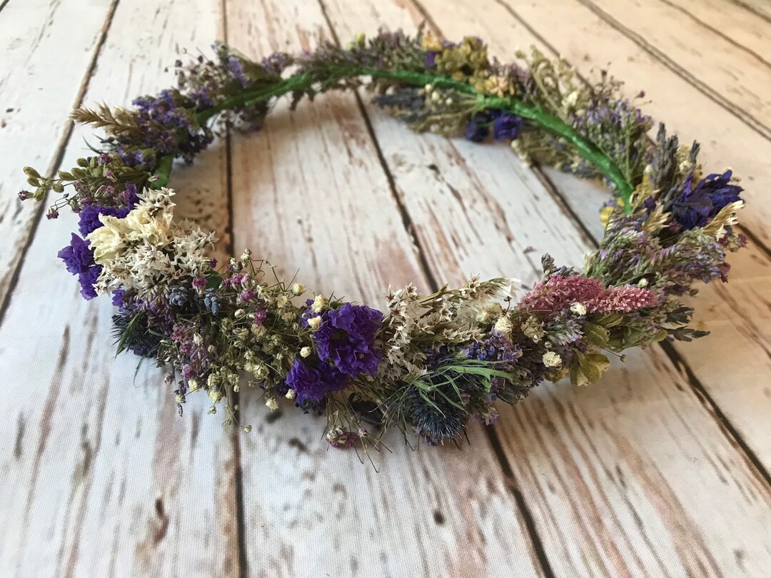 Dried Flower Crown, Purple, Thistle, Garland, Wedding Hair Piece With ...