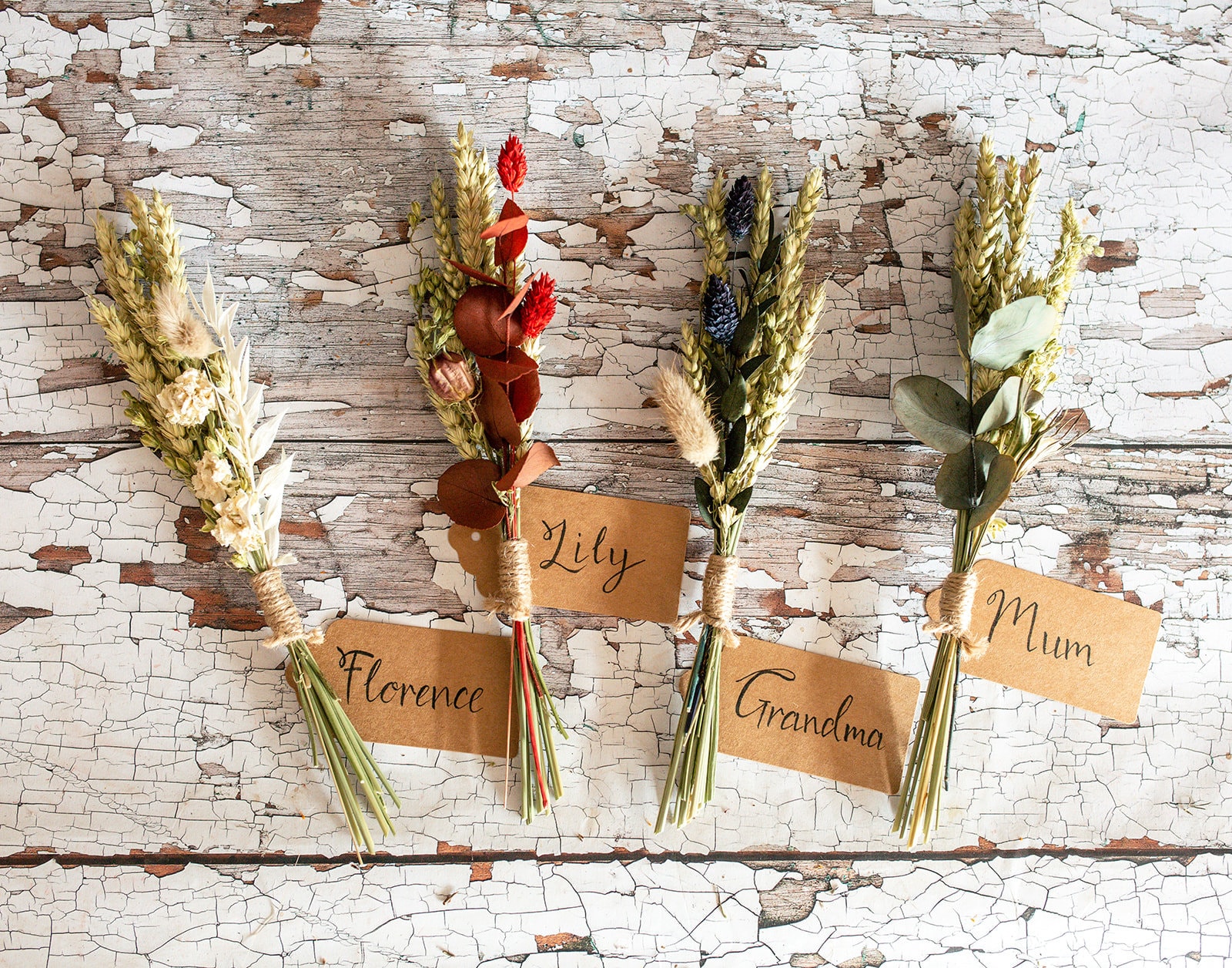 Personalised Dried Flower Place Settings. Choice of Colour and Words ...