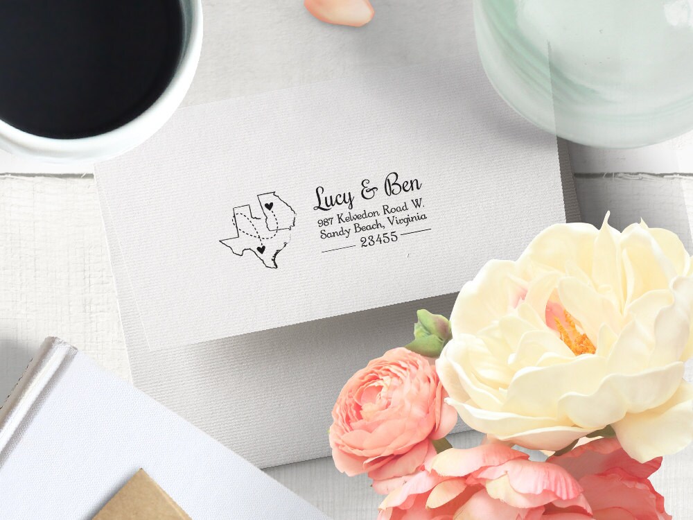 Wedding Invitation Stamp Two States Calligraphy Return - Etsy